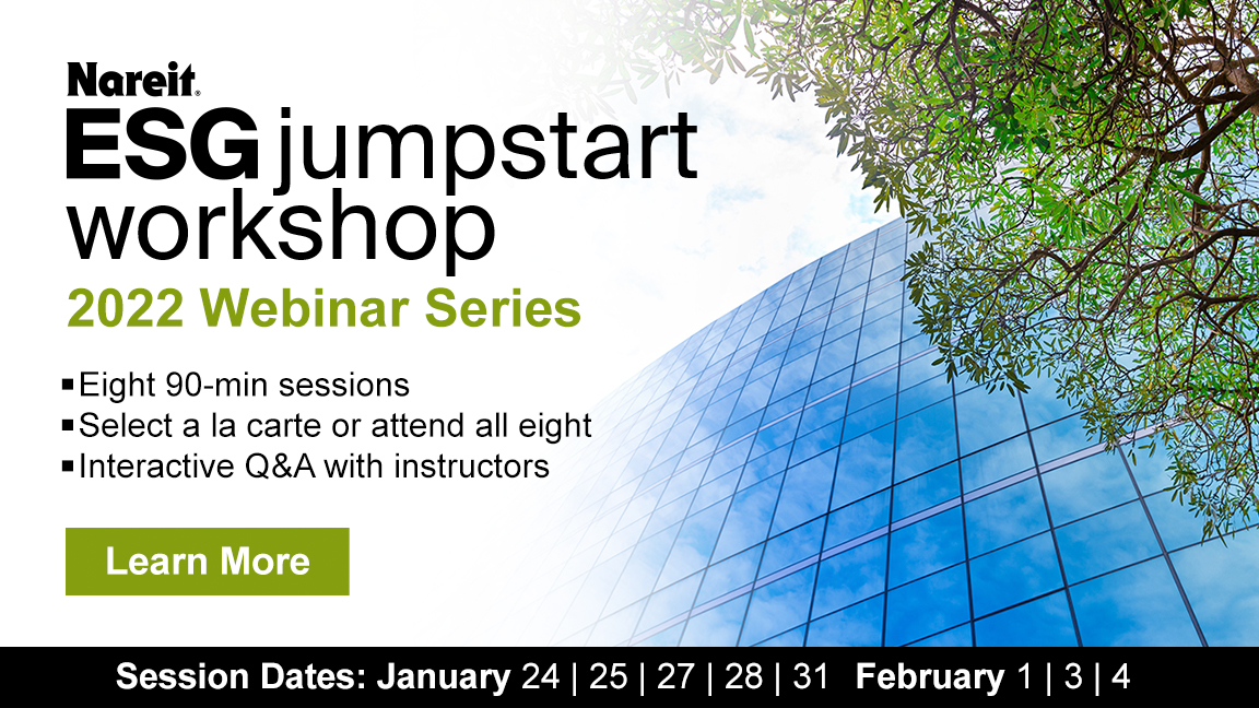 Nareit Announces ESG JumpStart Workshop: 2022 Webinar Series | Nareit